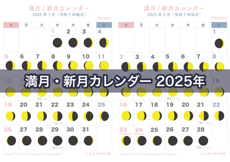 満月・新月カレンダー 2025年｜無料ダウンロード＆印刷 日本の年中行事 